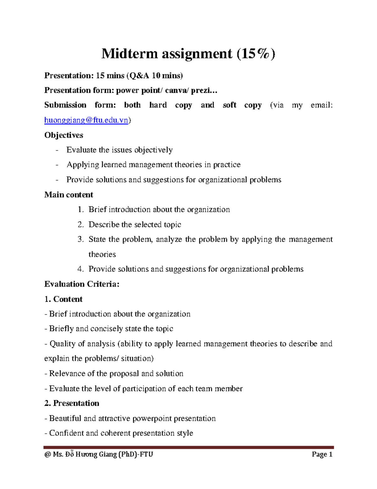 Topic Management (group presentation) - @ Ms. Đỗ Hương Giang (PhD)-FTU ...