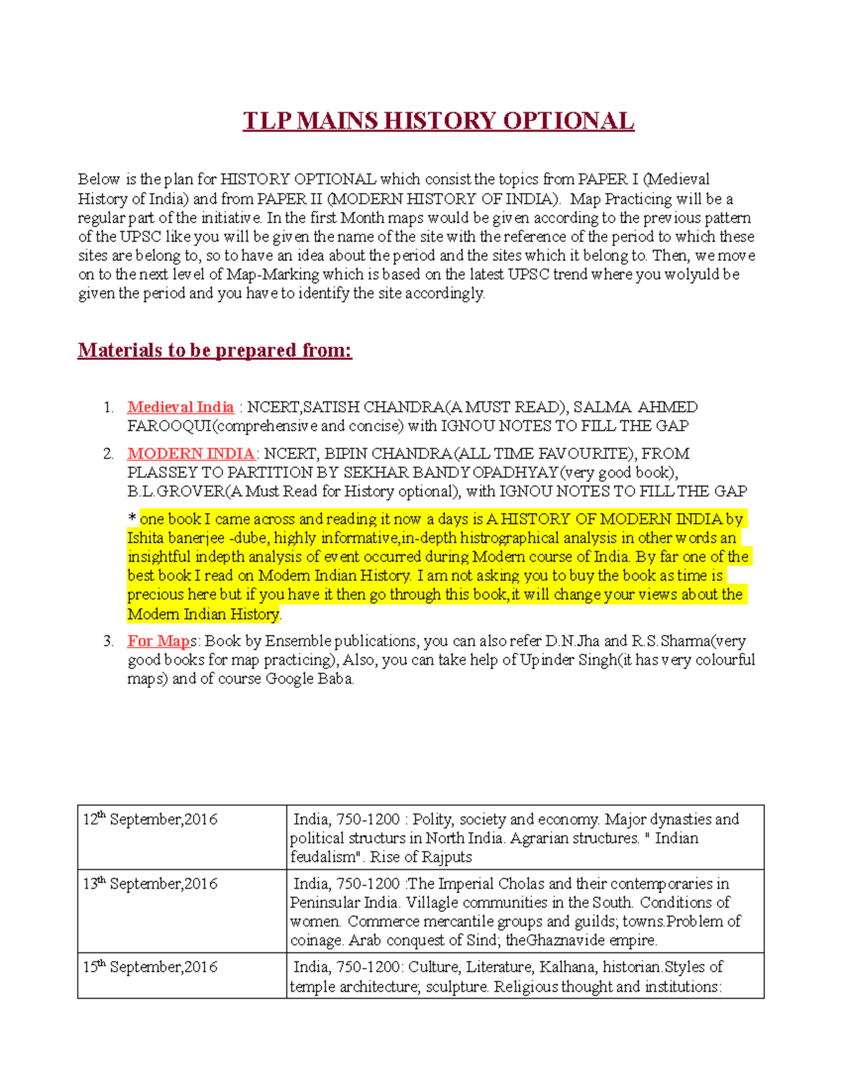 History Optional Guide - TLP MAINS HISTORY OPTIONAL Below is the plan ...