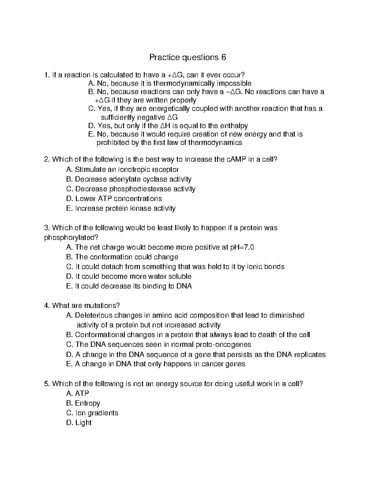 Cell Biology Quiz 6 - quiz answer key is given - Practice questions 6 ...