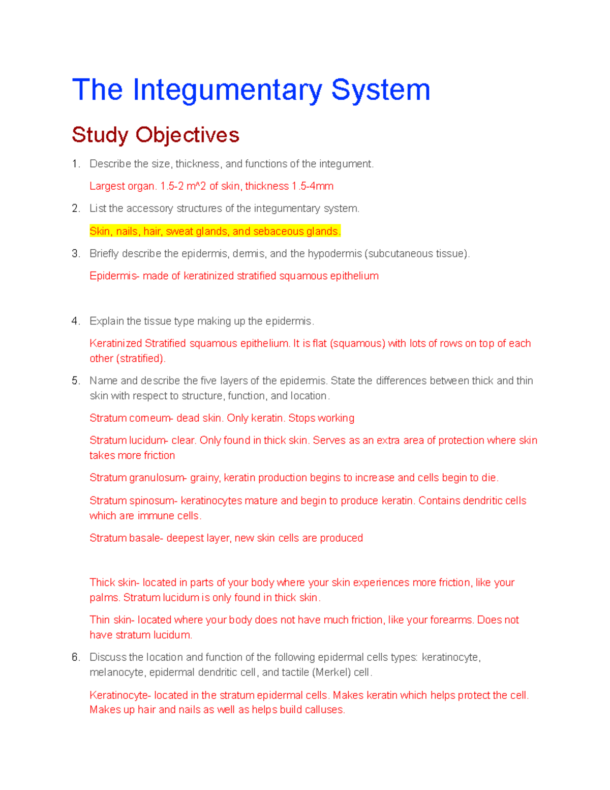 04-The Integumentary System - The Integumentary System Study Objectives ...