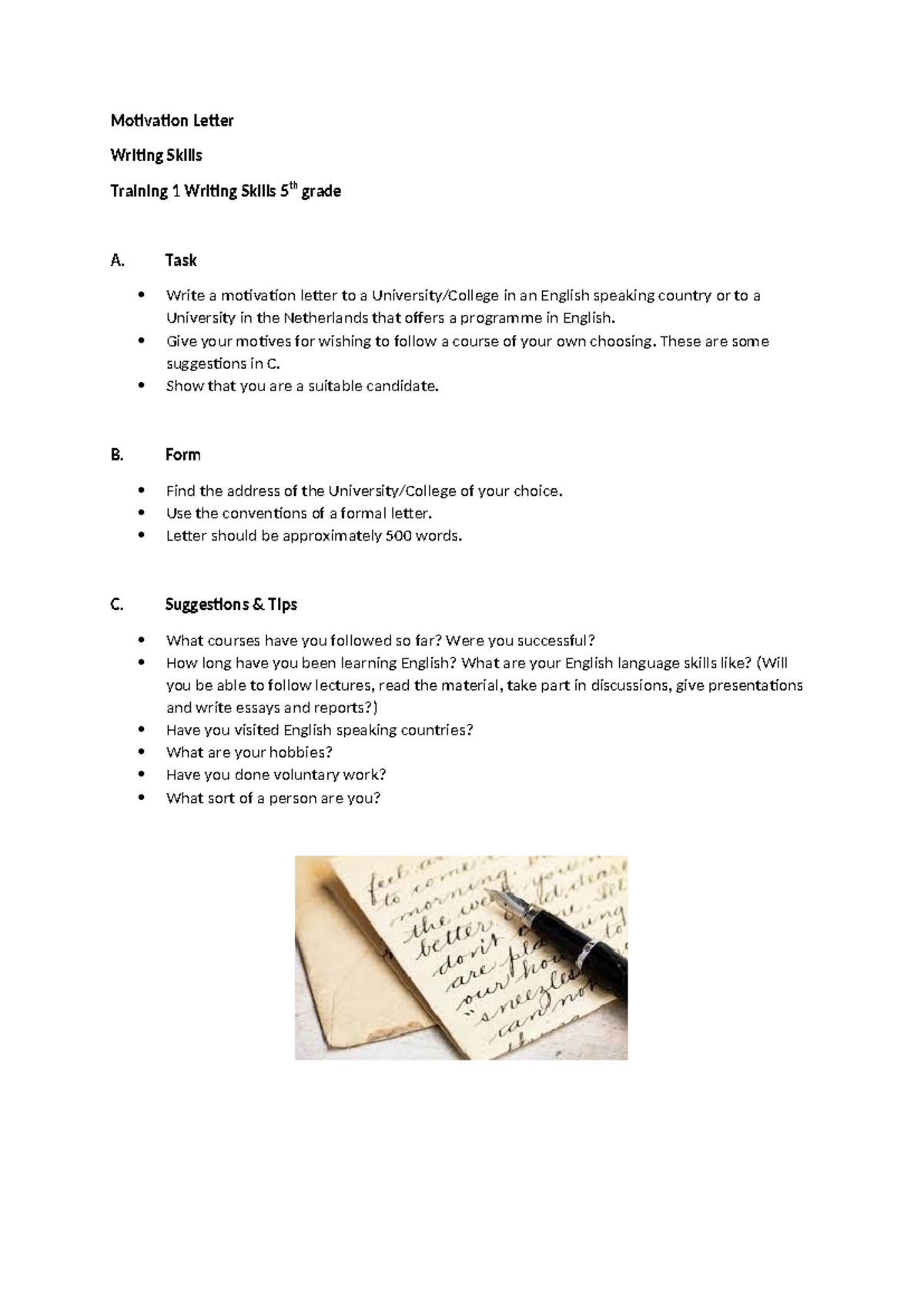 Motivation-Letter - Extra oefeningen om te oefenen met het schrijven ...
