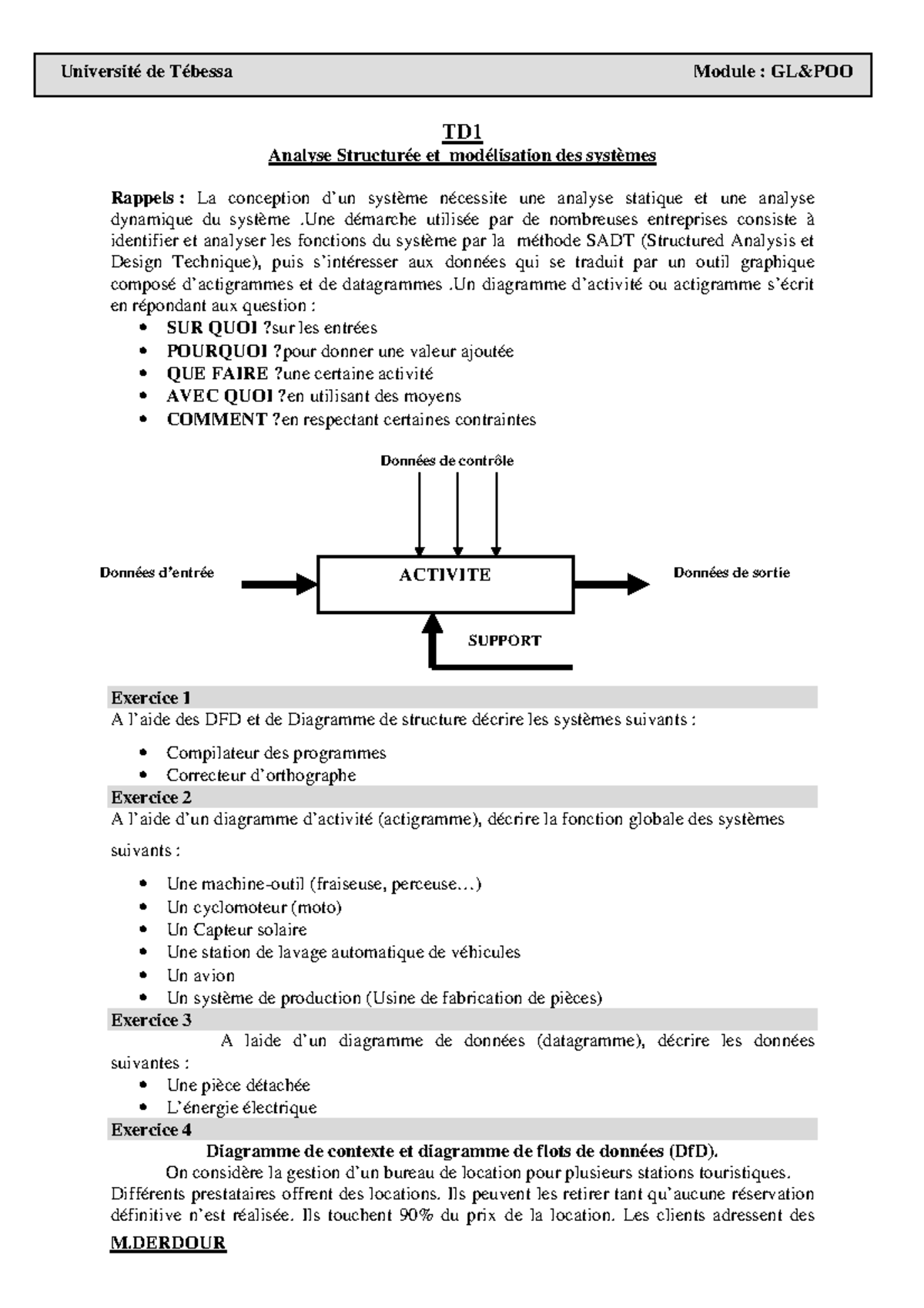 TD 1 GL POO - td1 - M Université de Tébessa Module : GL&POO TD Analyse Structurée et - Studocu