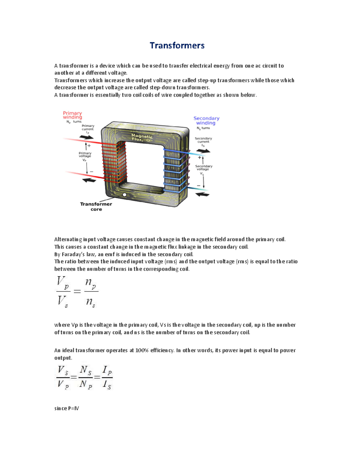 11.2 transformers - Transformers A transformer is a device which can be ...