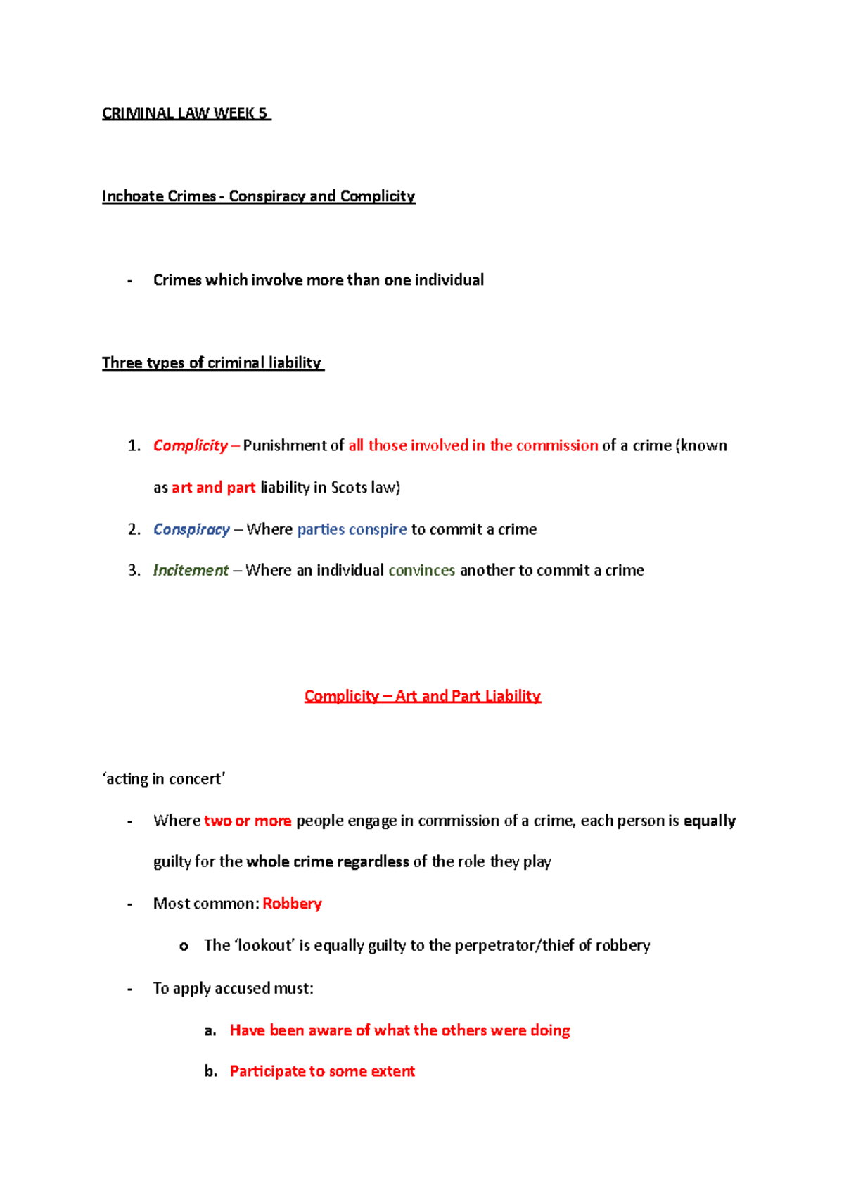 Complicity - Have been aware of what the others were doing b ...