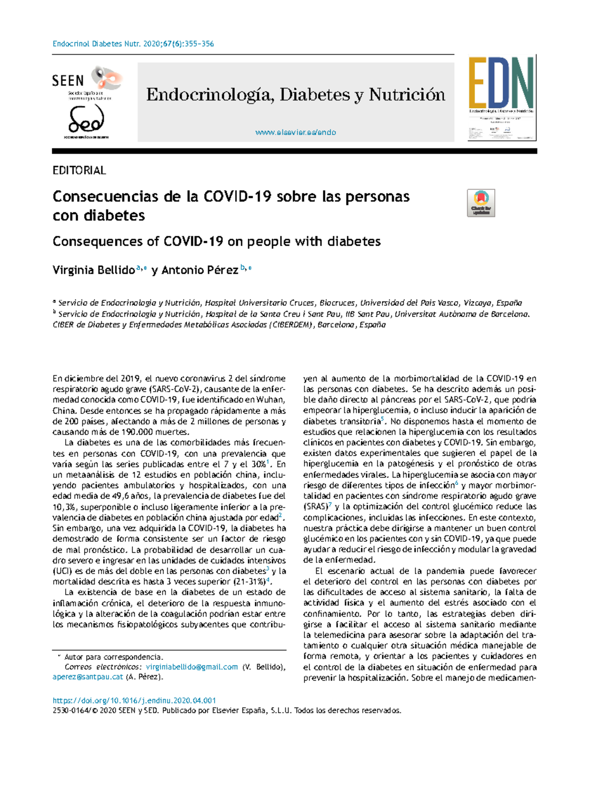 Covid - asdasdasdasdsa - Endocrinol Diabetes Nutr. 2020;67(6):355 ...
