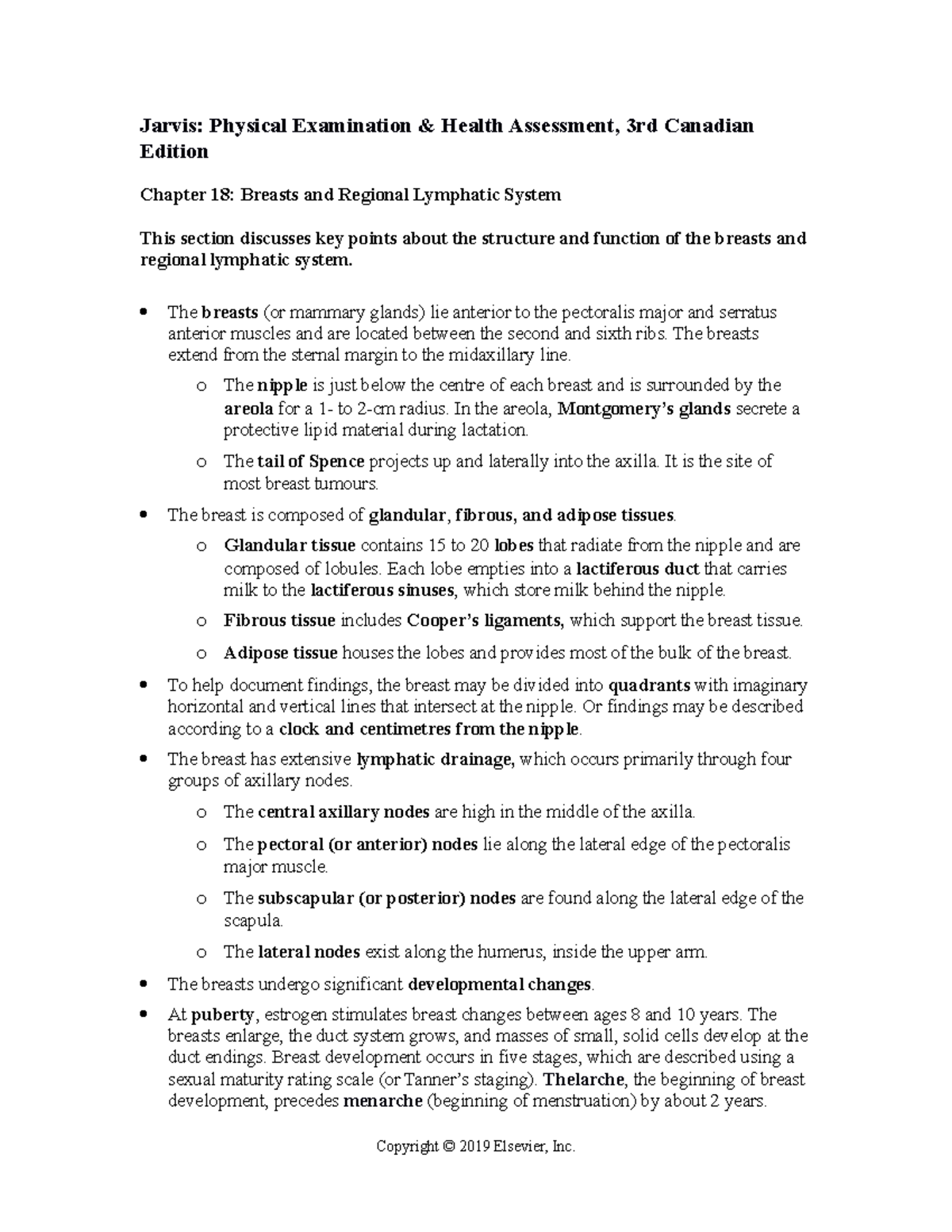 Chapter 018 - Breasts and Regional Lymphatic System - Jarvis: Physical ...