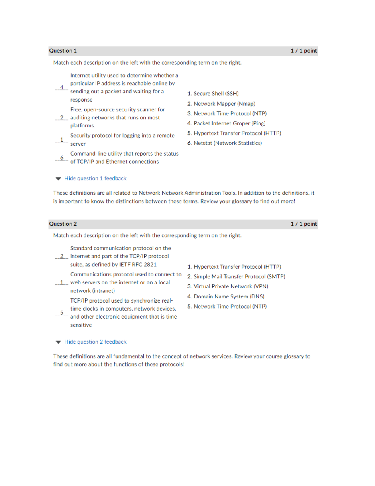 CYB 210 Module 2 2-0 Knowledge Check - Question 1 point Match each description on the left with ...