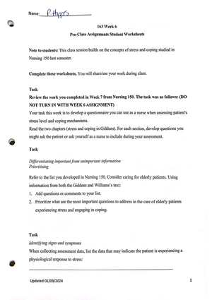 163 week 9 hw - Week 9 homework - Name: P 163 Week 9 Student Worksheets ...