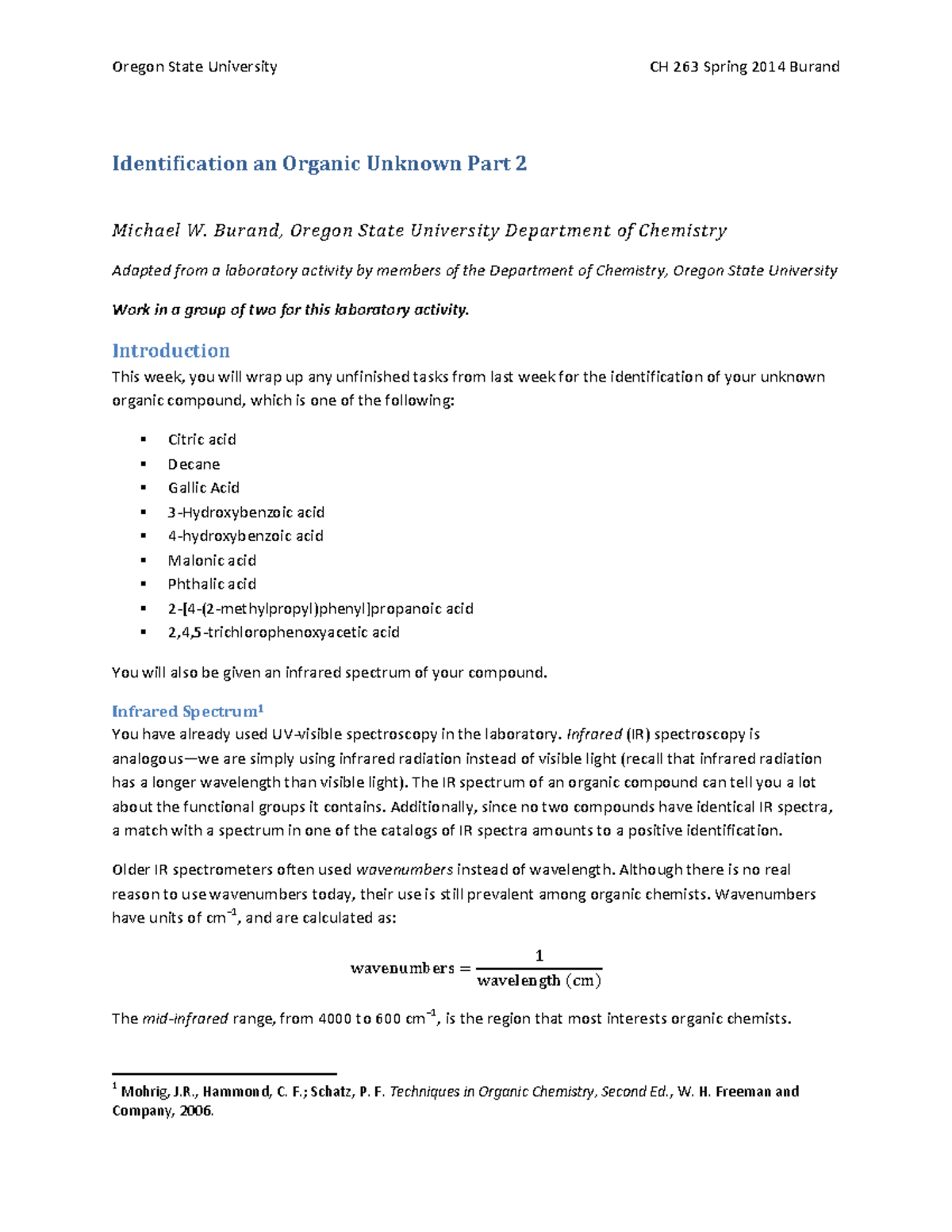 CH 263 S14 Identification of an Organic Unknown Part 2 Burand V1 ...