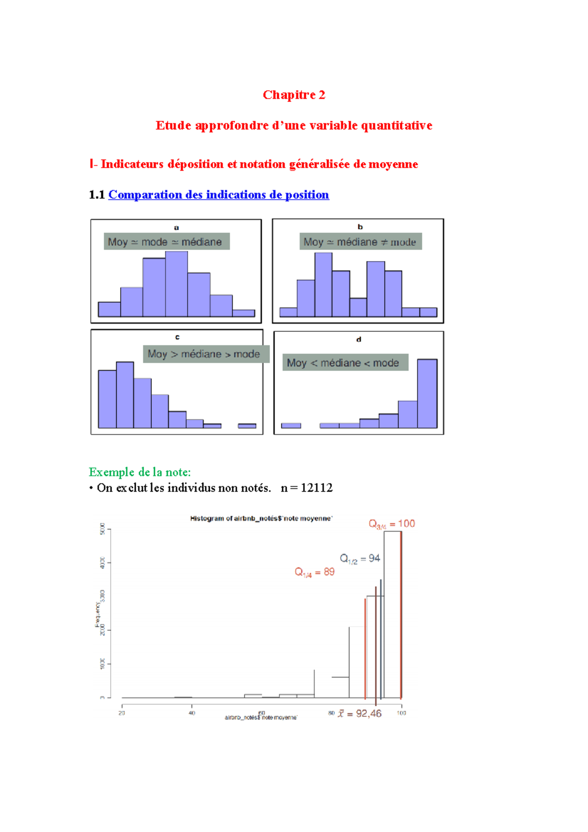 Statistiques-chapitre 2 - Chapitre 2 Etude approfondre d’une variable quantitative I ...