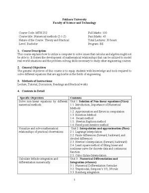 NM Notes PU - Numerical Method - Studocu