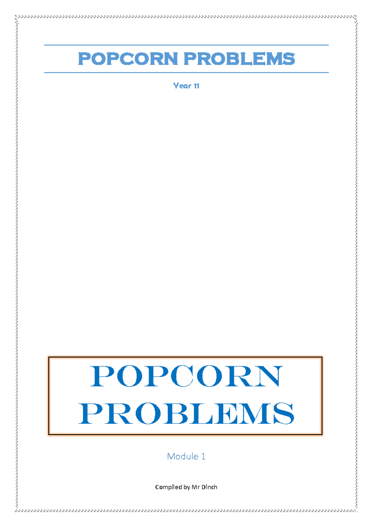 Kinematics Popcorn Problems Unity - Compiled by Mr Dinch POPCORN ...