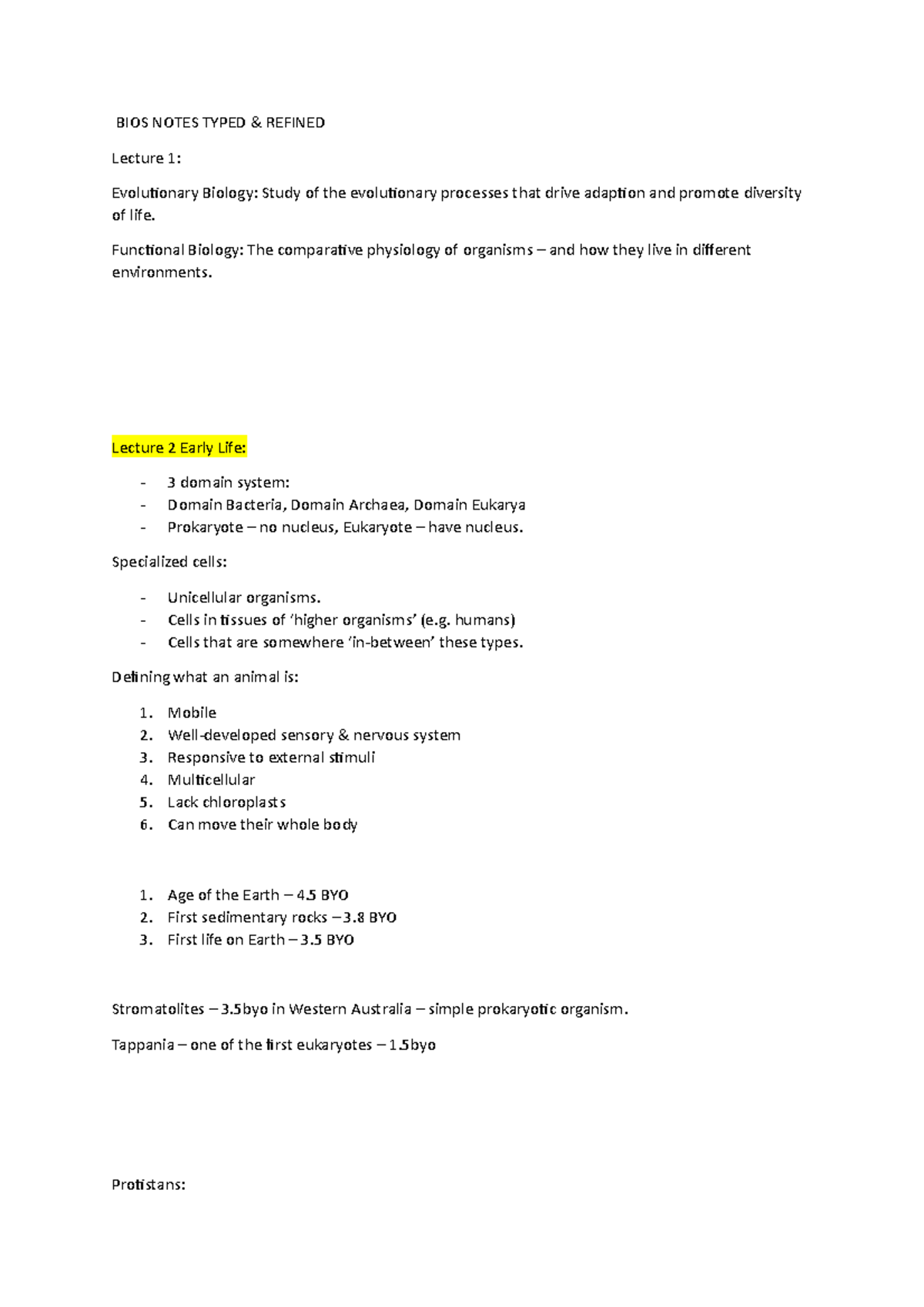 Lecture notes Evolutionary and functional biology (lecture 1 - 9 ...