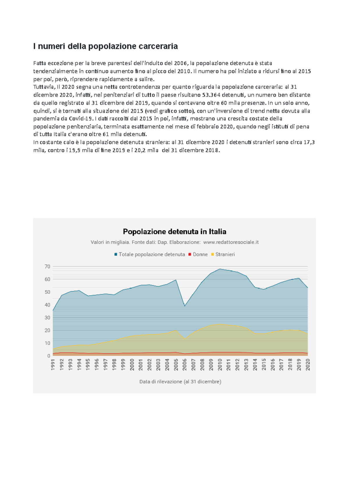 I numeri della popolazione carceraria -dati istat - I numeri della ...