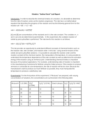 Kinetics Final Lab Report - Kinetics Final Lab Report Emily Gamboa May ...