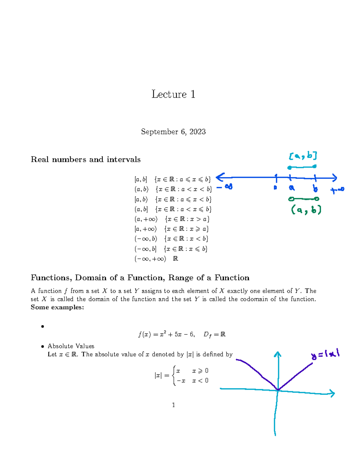 LEC1 - first lecture - Lecture 1 September 6, 2023 Real numbers and intervals [a, b] {x ∈ R : a ...