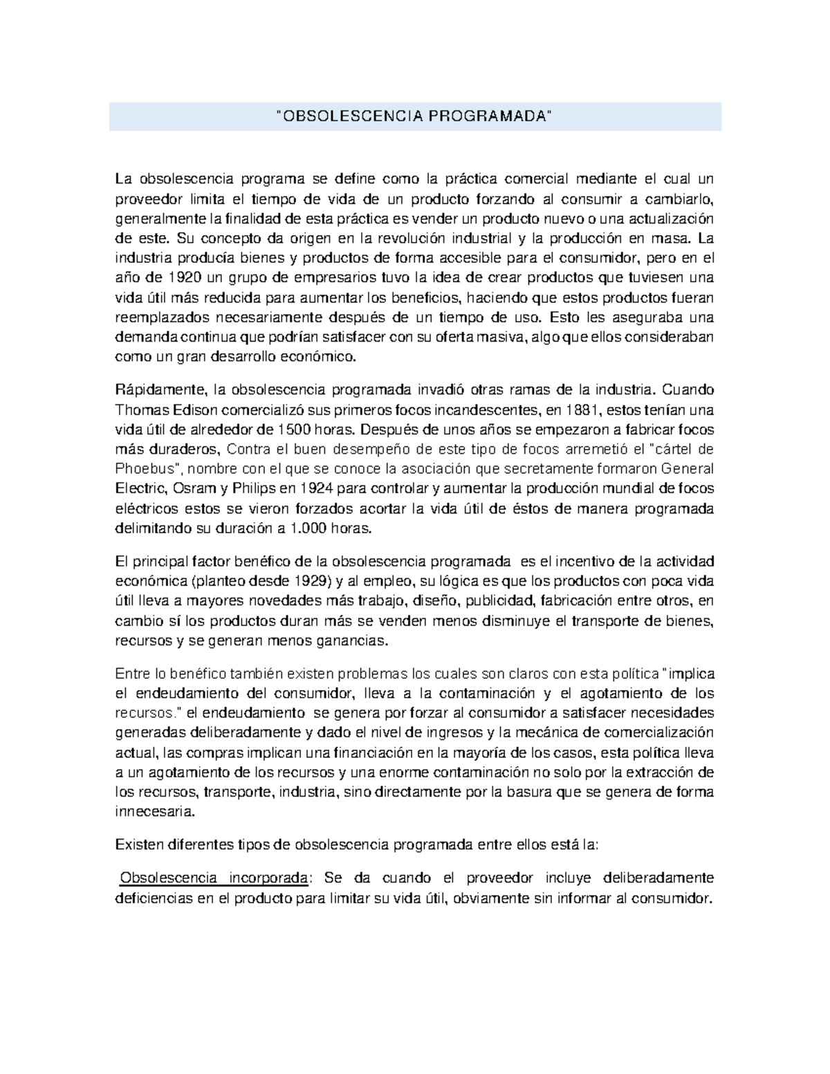 Obsolescencia Programada Y Obsolescencia Percibida - “OBSOLESCENCIA ...