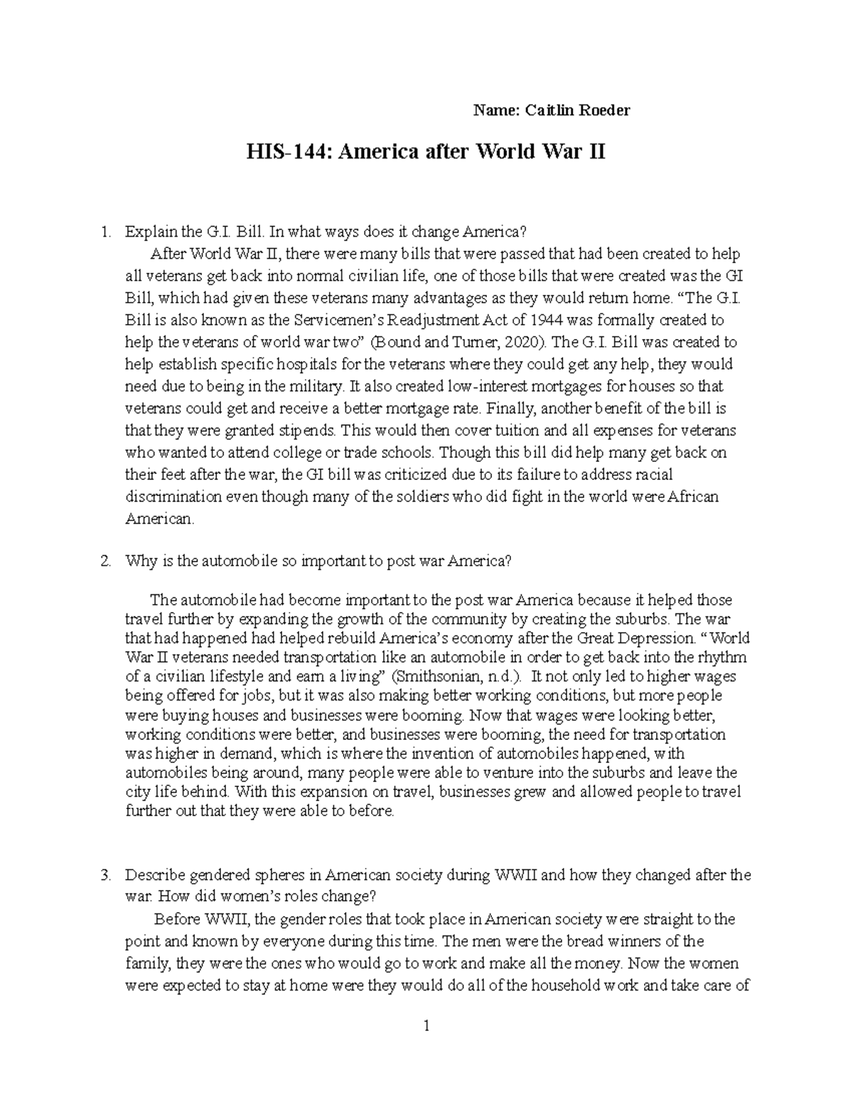 America after - Bill. In what ways does it change America? After World ...