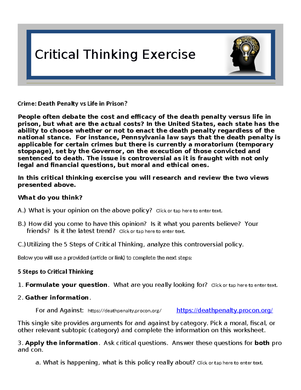 Critical Thinking Analysis 2 Crime - Death Penalty Debate-2 - Crime ...