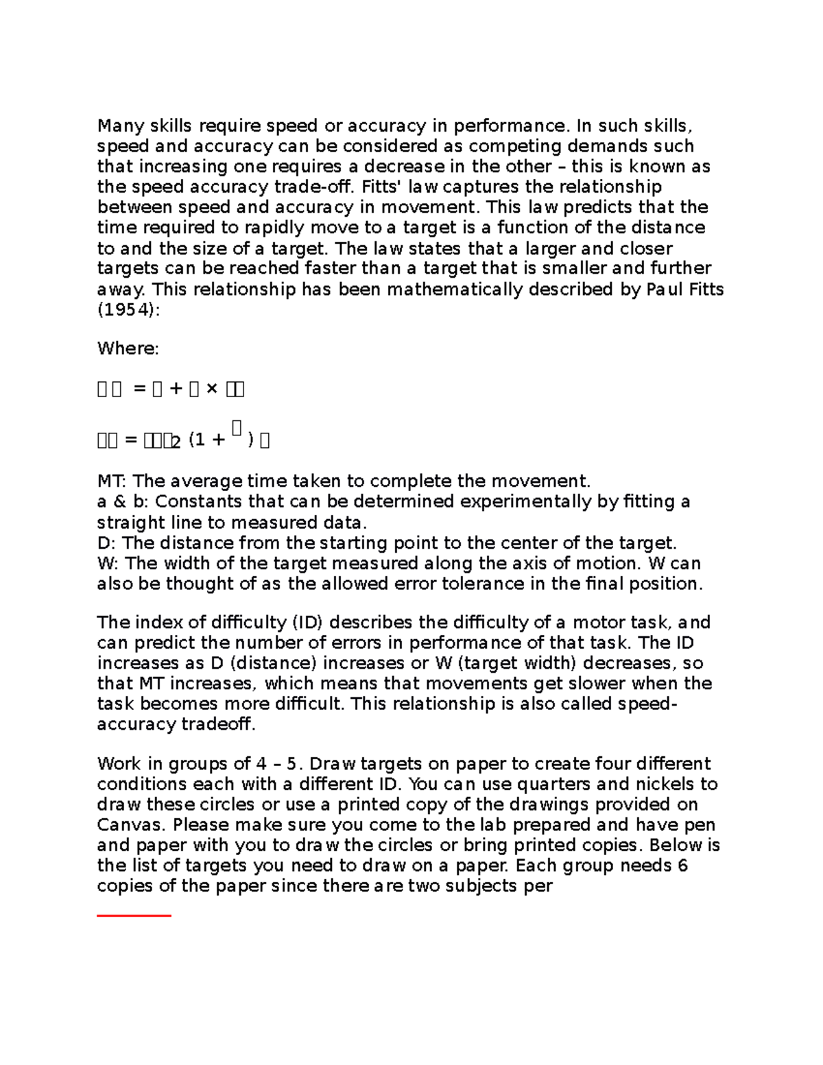 Lab 4 - Lecture notes 3 - Many skills require speed or accuracy in ...