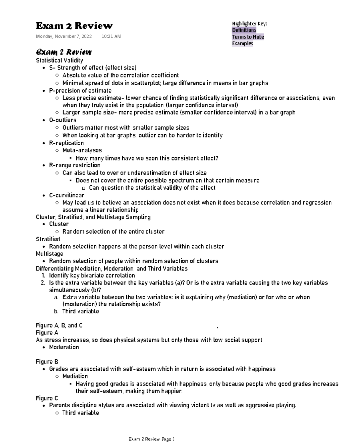 Exam 2 review - Highlighter Key: Definitions Terms to Note Examples ...