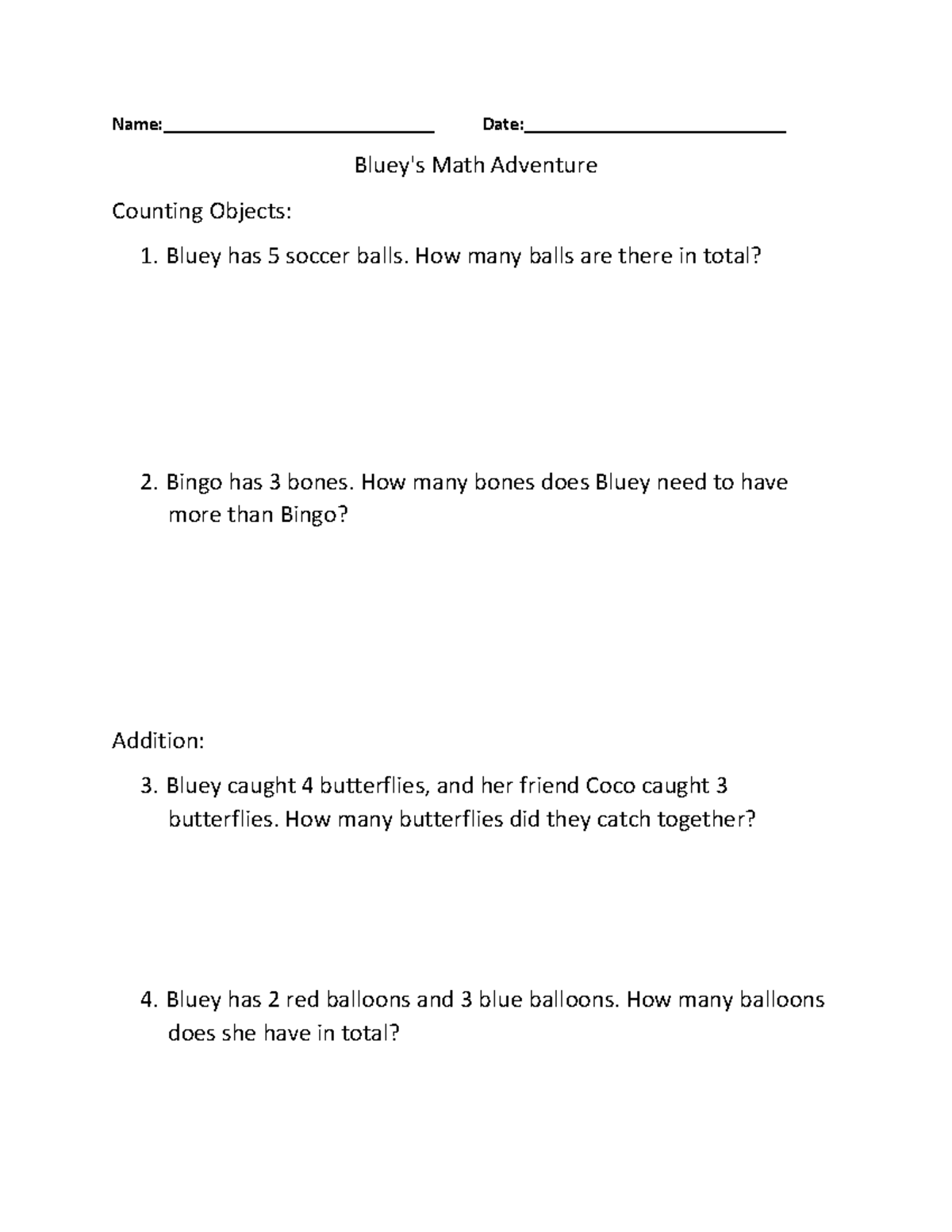 Blueys Math Adventure-1 - Name:_____________________________ Date