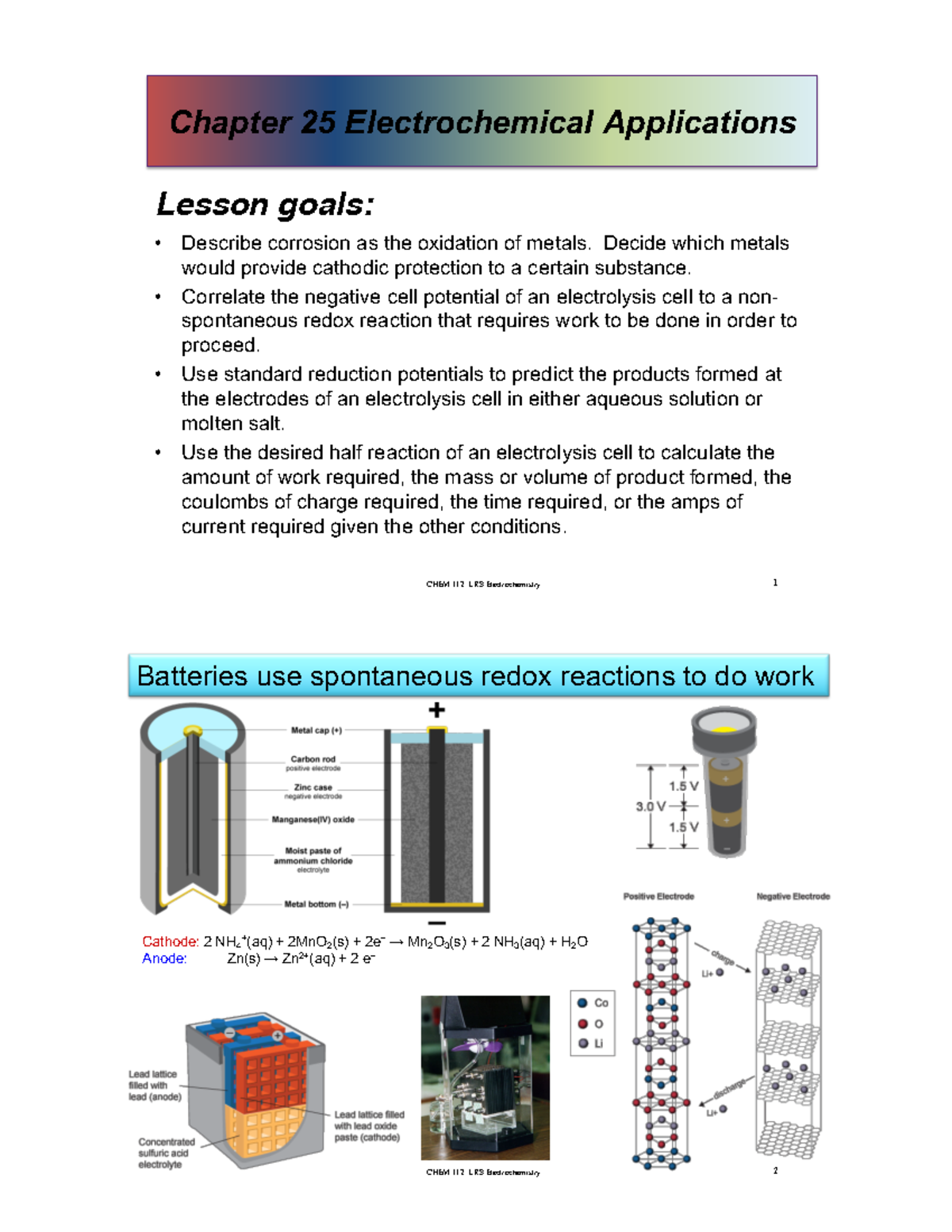 38 - Lori Stepan-CHEM112 - CHEM 112LRS Electrochemistry 1 Chapter 25 ...