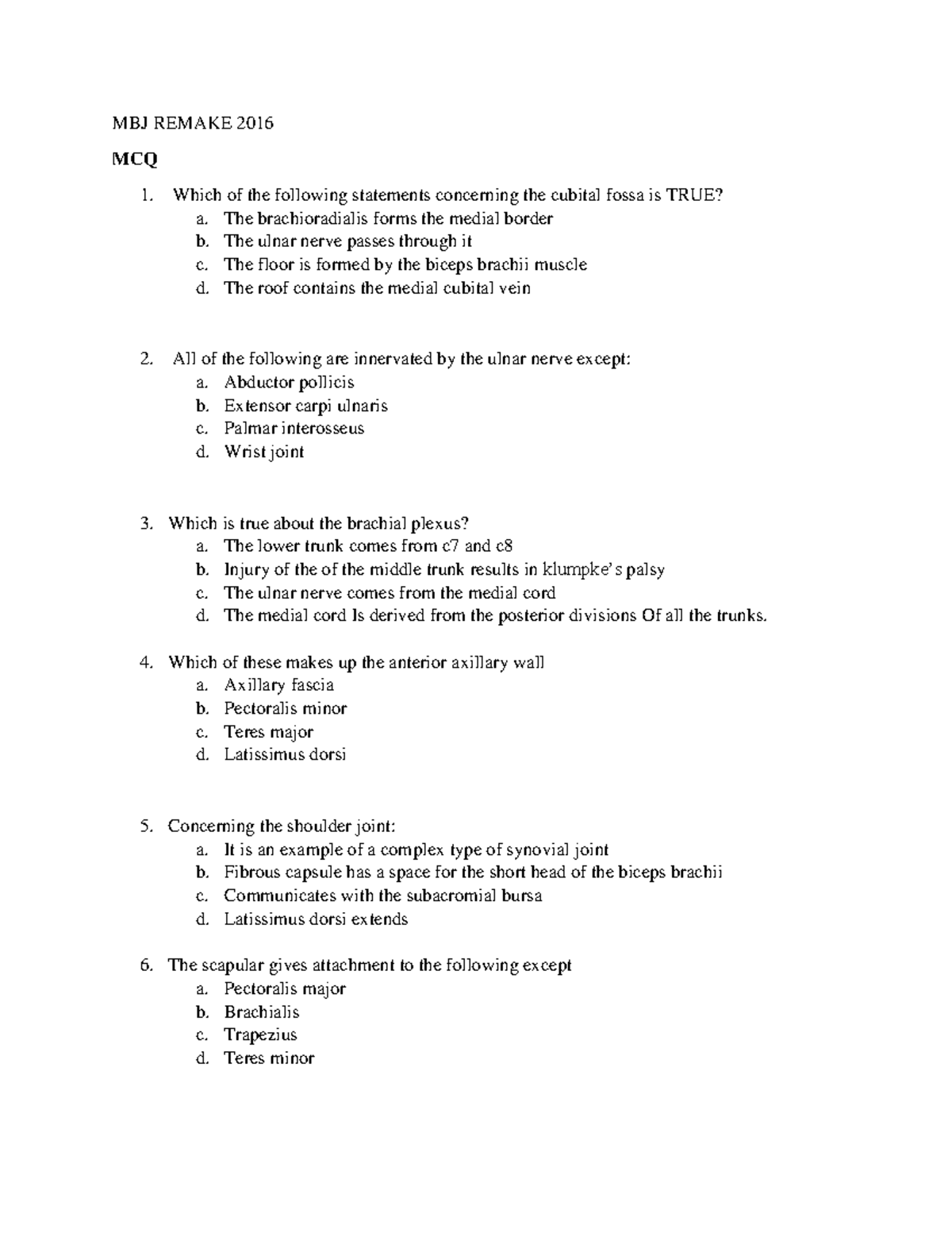 MDSC 2102 MBJ Remake 2016 - MBJ REMAKE 2016 MCQ Which of the following ...