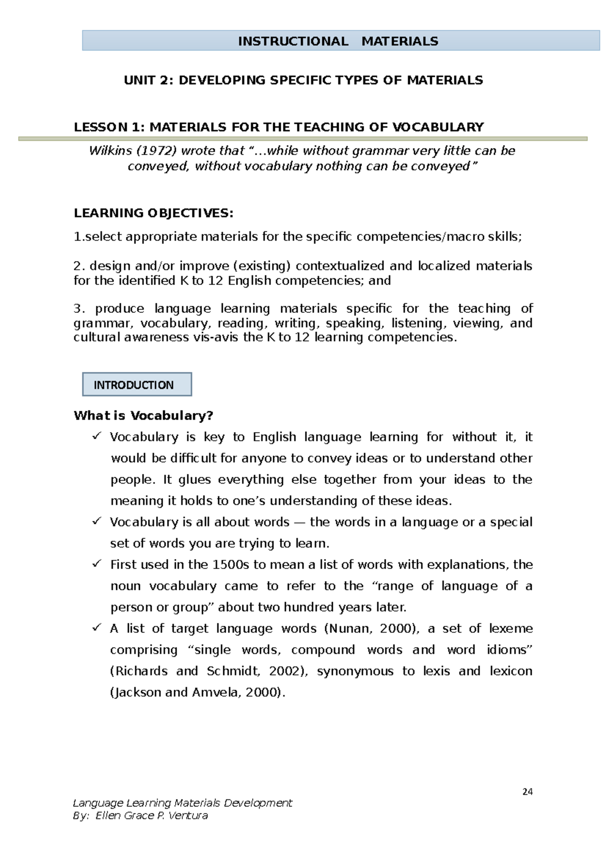 Final module in LLMD - UNIT 2: DEVELOPING SPECIFIC TYPES OF MATERIALS ...