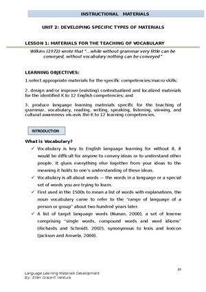 Language learning material development Module - LANGUAGE LEARNING MATERIALS DEVELOPMENT I. - Studocu