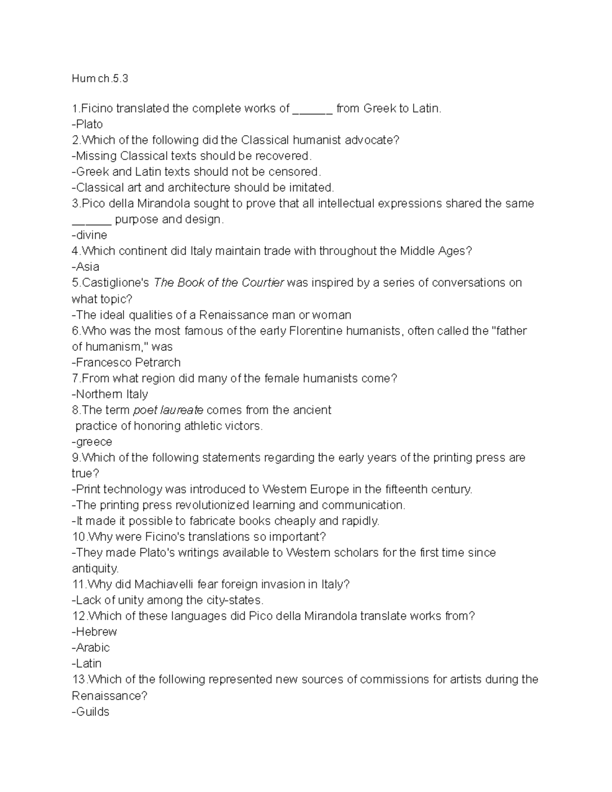 Hum ch5 - practice material for chapter 5 humanities - Hum ch. 1 ...