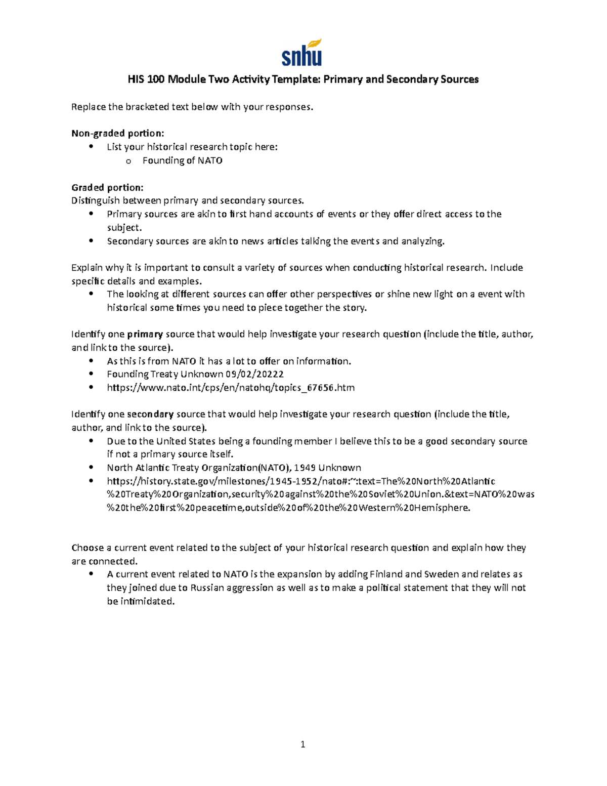 Jordan Volz Sources - HIS 100 Module Two Activity Template: Primary and ...