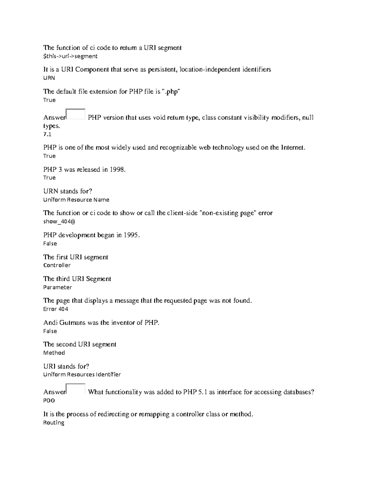 Pdfcoffee - exam - The function of ci code to return a URI segment ...
