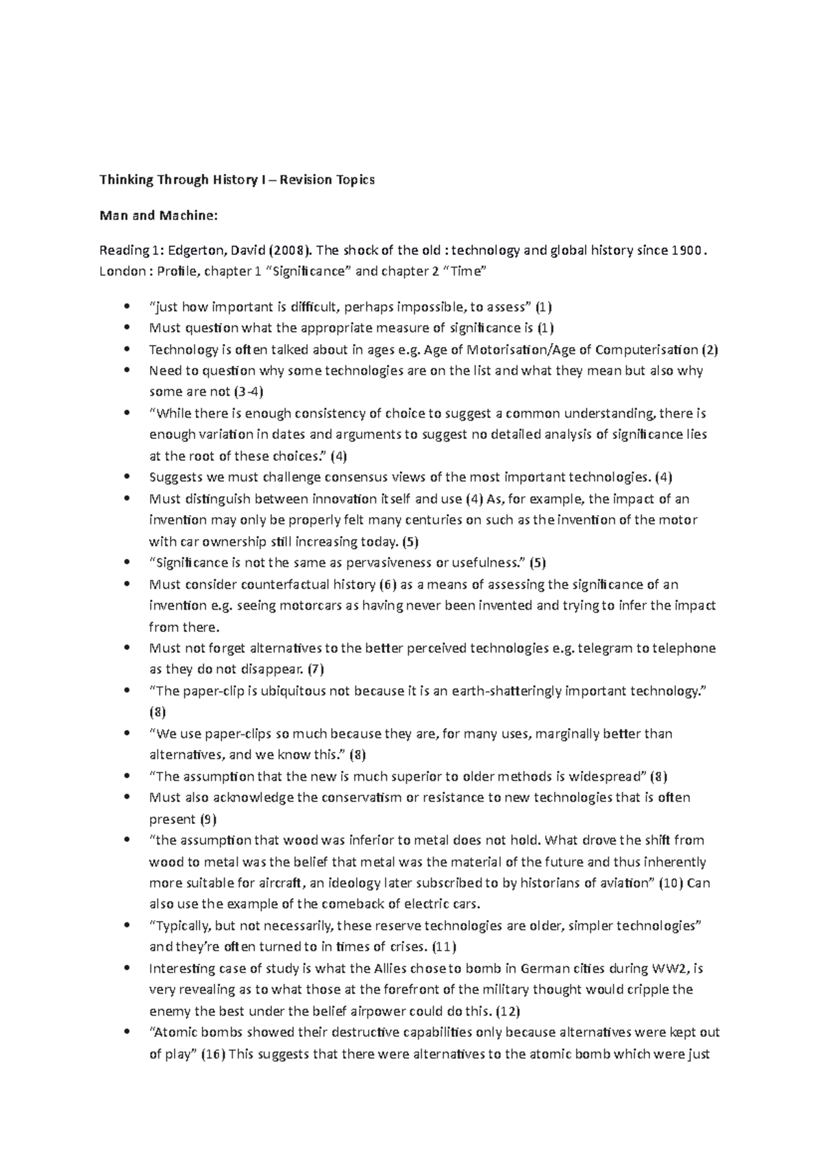 Revision Topics - notes - Thinking Through History I – Revision Topics ...