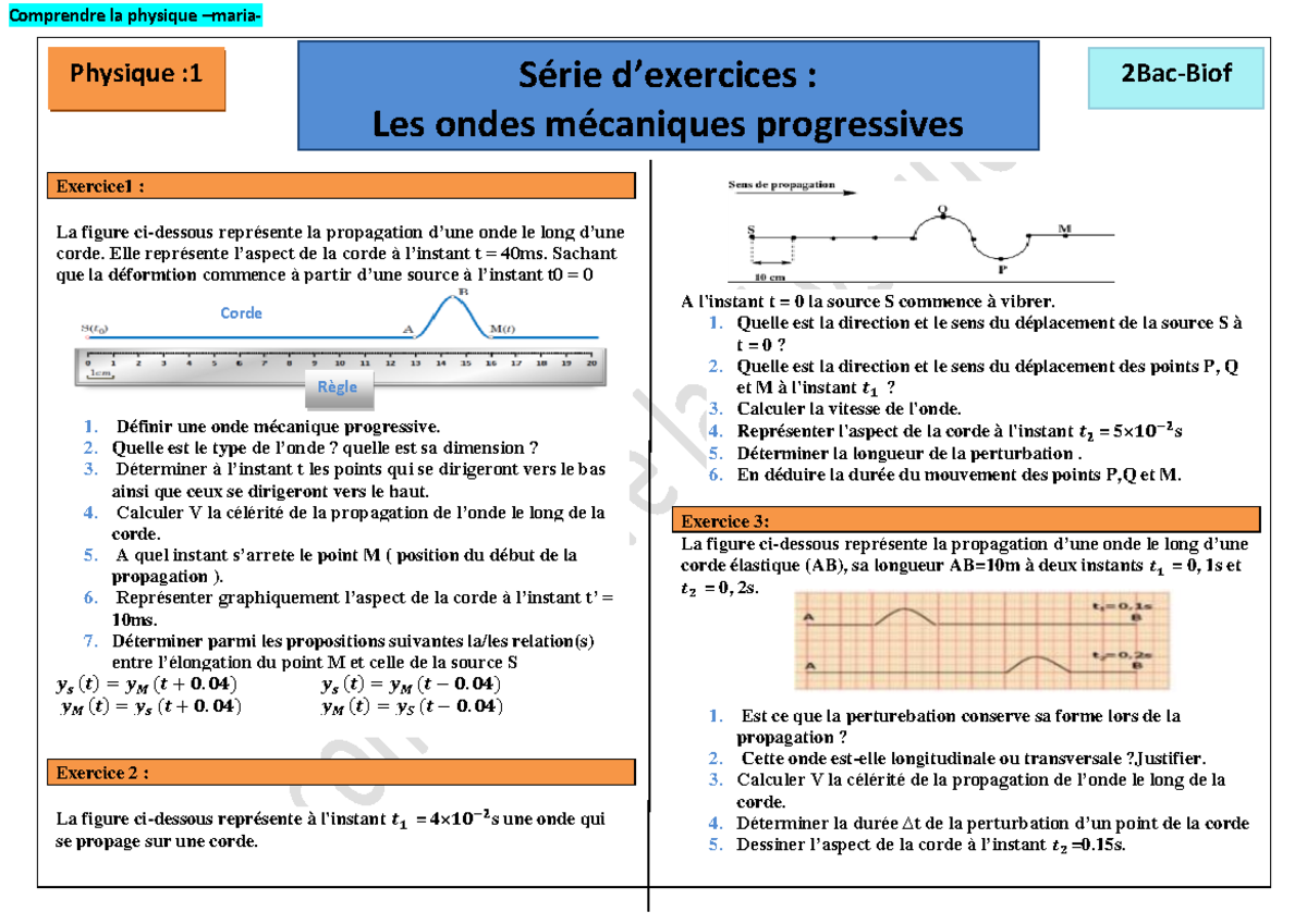 Ondes progressives serie - Exercice1 : La figure ci-dessous représente ...