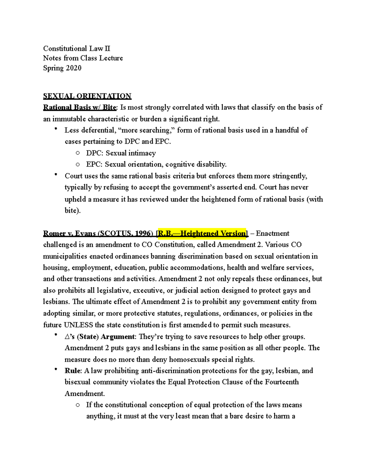 Rational Basis w: Bite - Lecture notes 16 - Constitutional Law II Notes ...