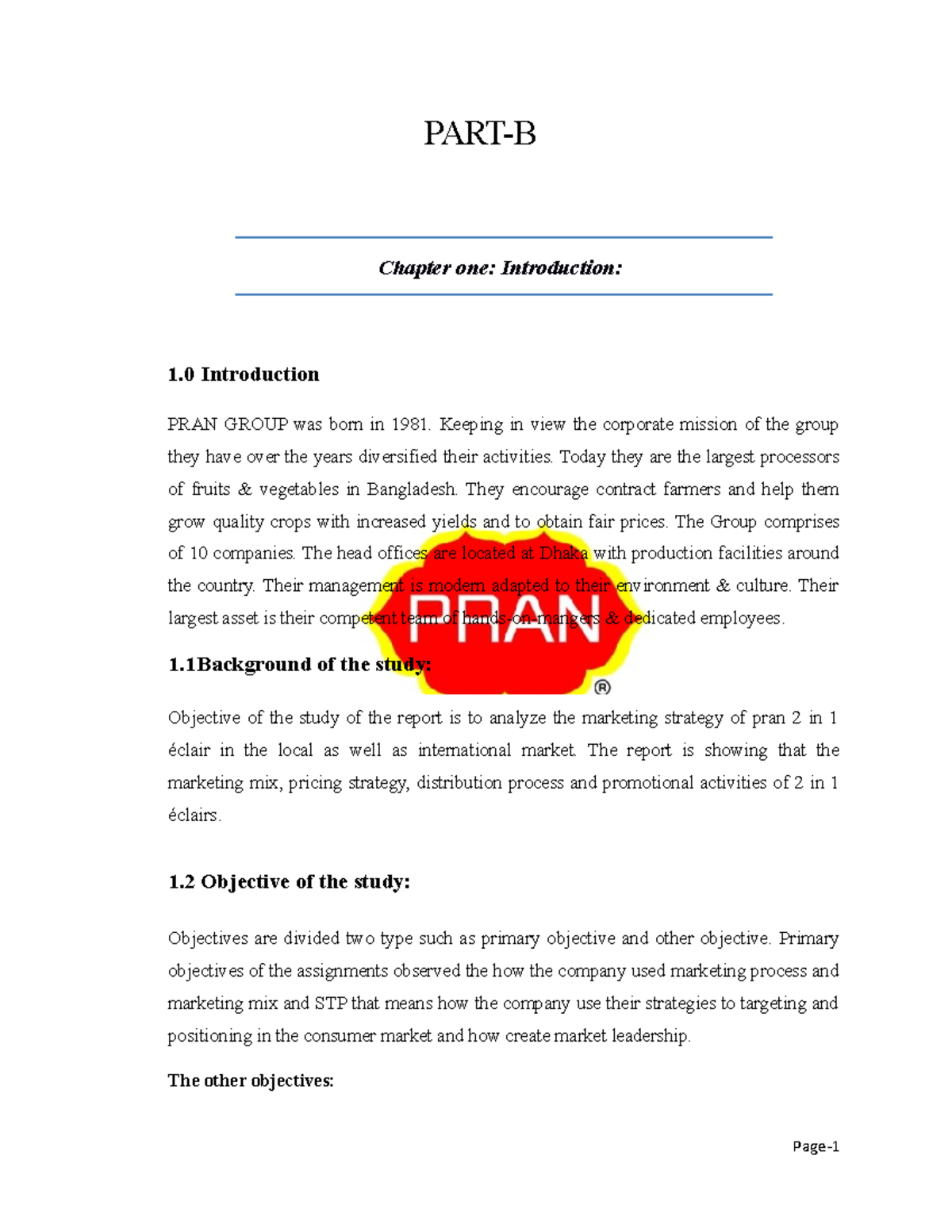 PRAN RFL Group LTD - yes - PART-B Chapter one: Introduction: 1 ...