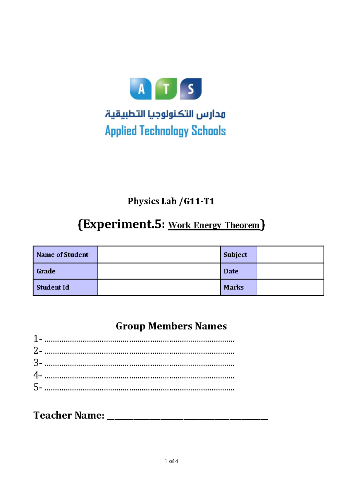Work Energy Theorem LAB copy - 1 of 4 Physics Lab /G 11 - T (Experiment ...