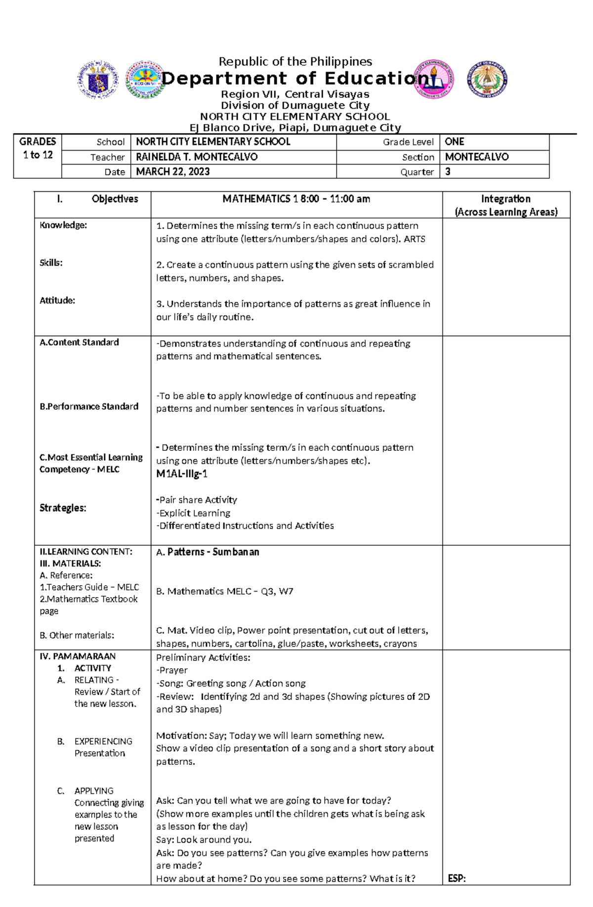 CO-MATH-4th - LESSON PLAN - Republic of the Philippines Department of ...