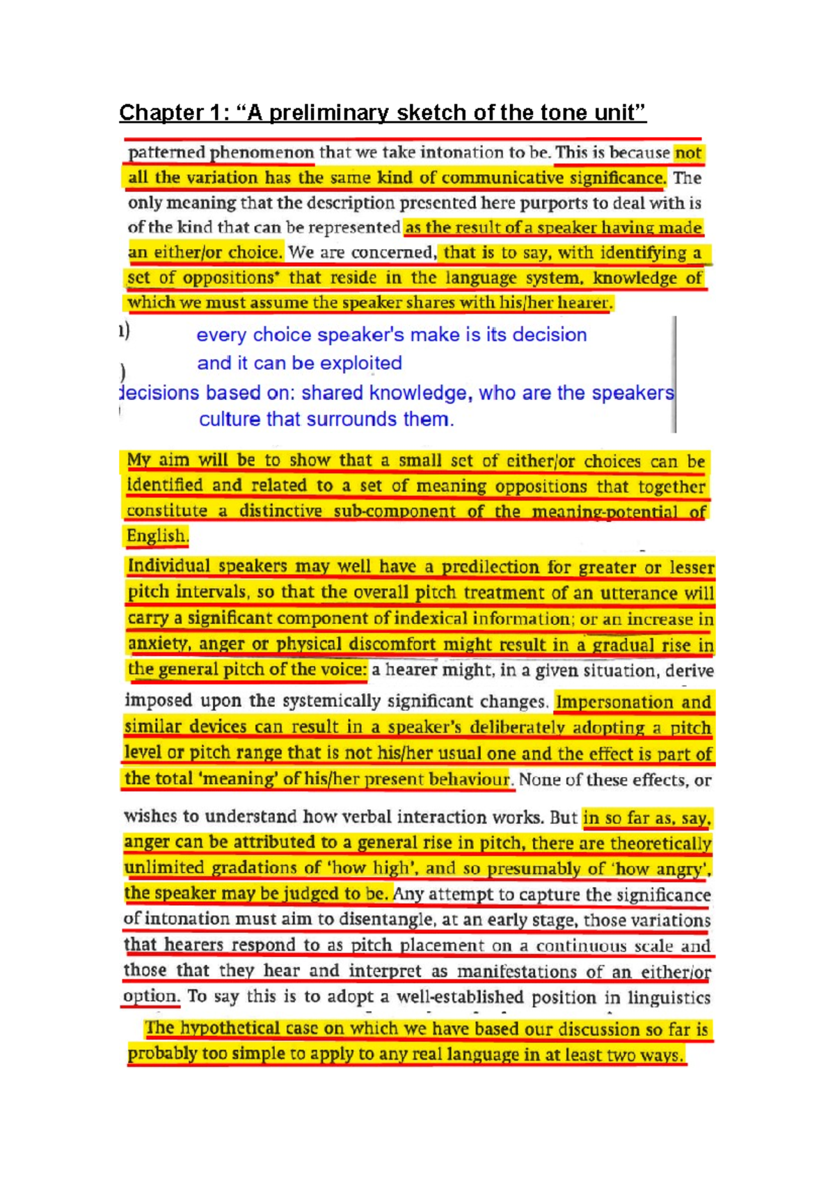 Resumen Oral IV - Chapter 1: “A preliminary sketch of the tone unit ...