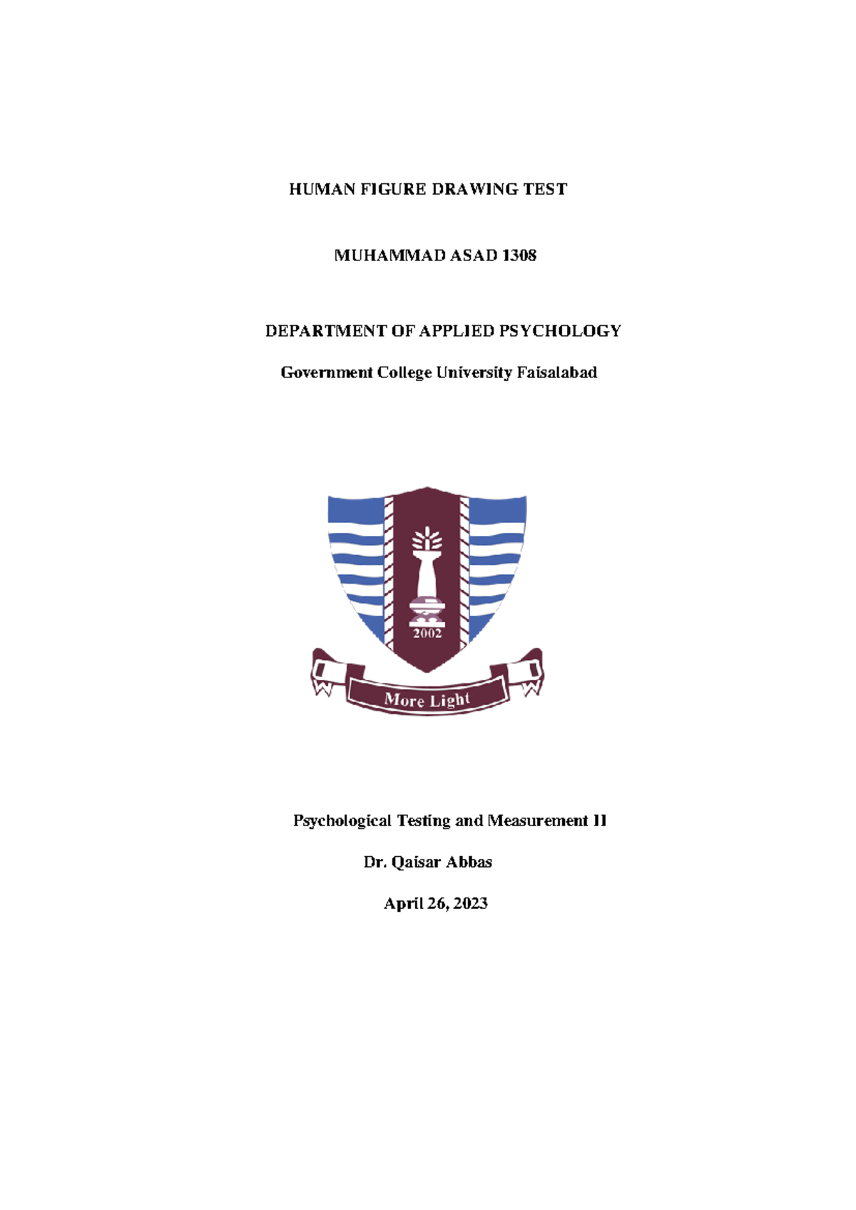 Human figure drawing test mannual - HUMAN FIGURE DRAWING TEST MUHAMMAD ...