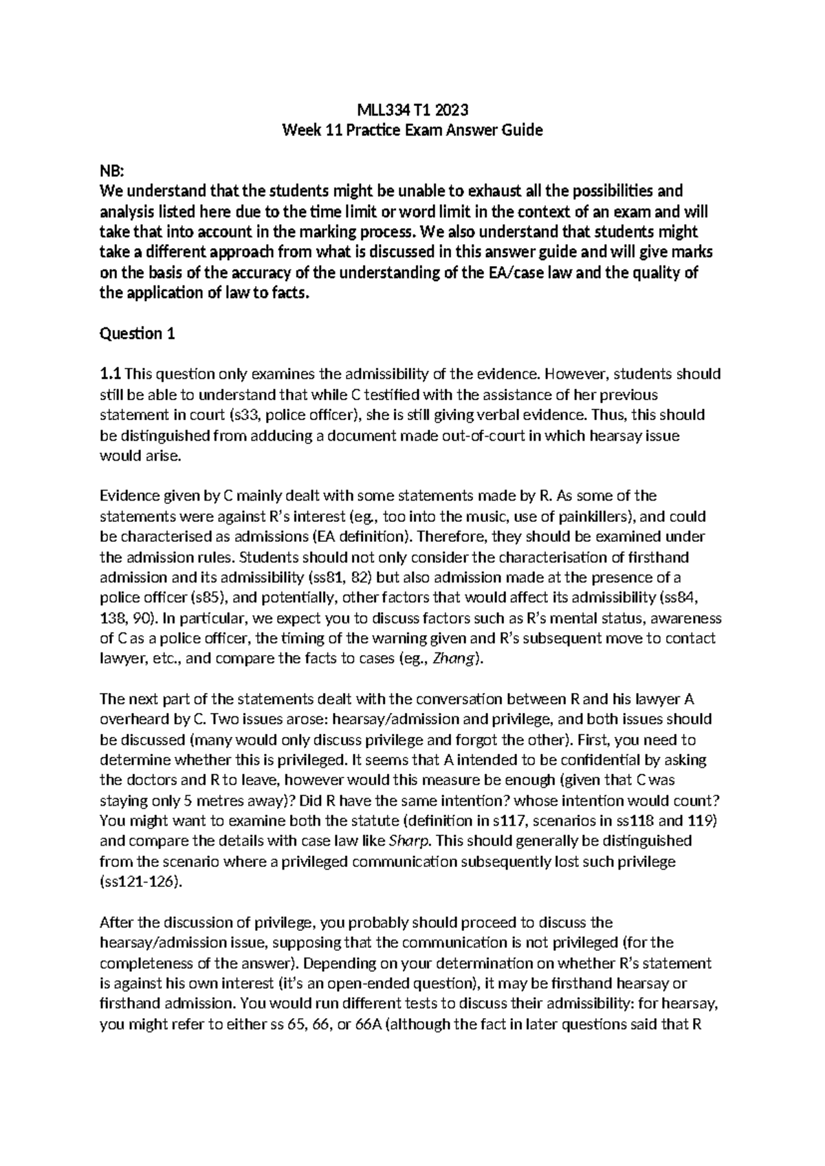 A1 - Sample answers - MLL334 T1 2023 Week 11 Practice Exam Answer Guide ...