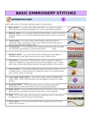 TLE 8 ( Embroidery Stitches) - Copy - BASIC EMBROIDERY STITCHES Below ...
