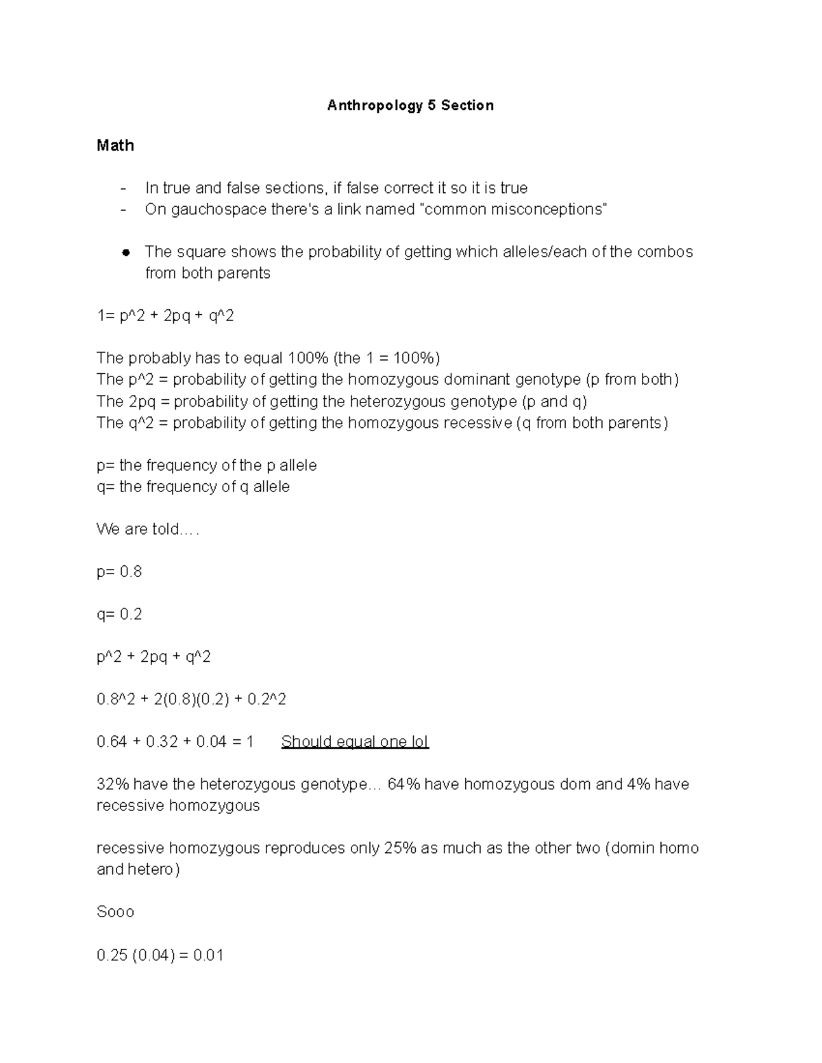 Anth 5 Section #4 - Anthropology 5 Section Math In true and false ...