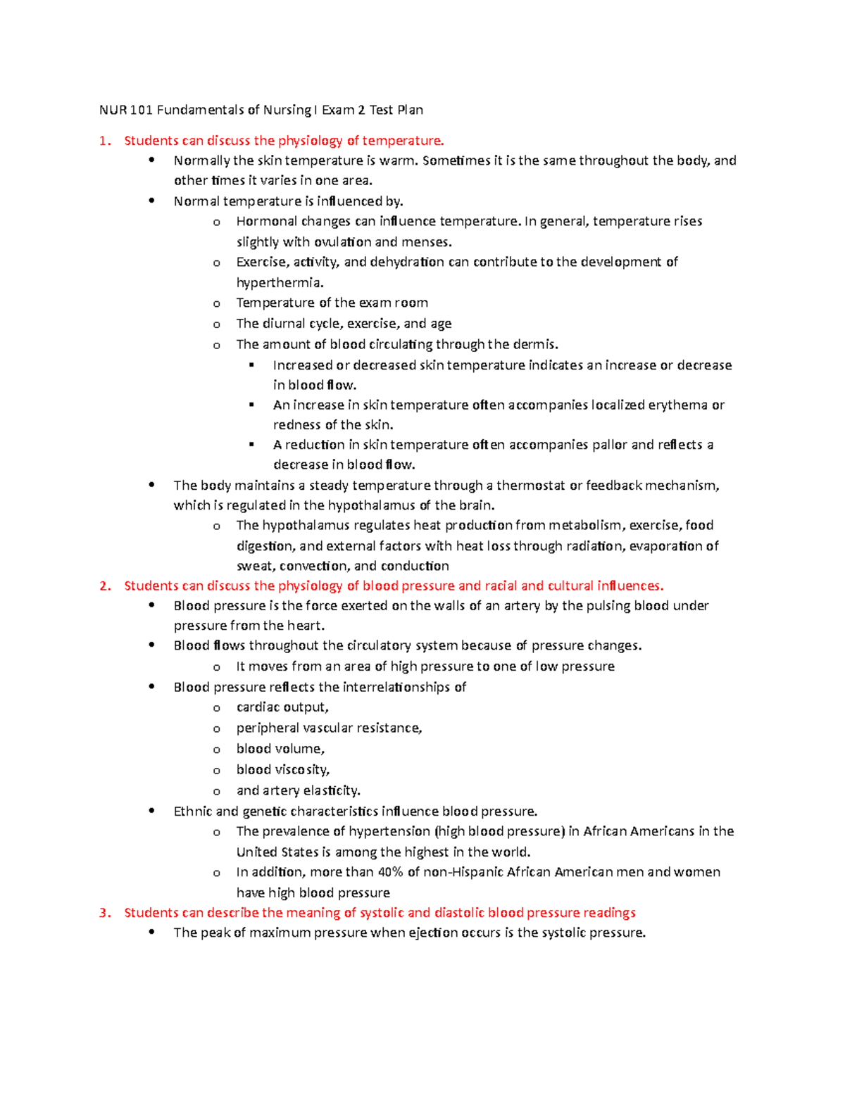 NUR 101 Fundamentals of Nursing I Exam 2 Test Plan - Normally the skin ...