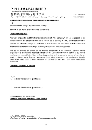HK Audit report sample SME Disclaimer - Auditing - CityU - Studocu