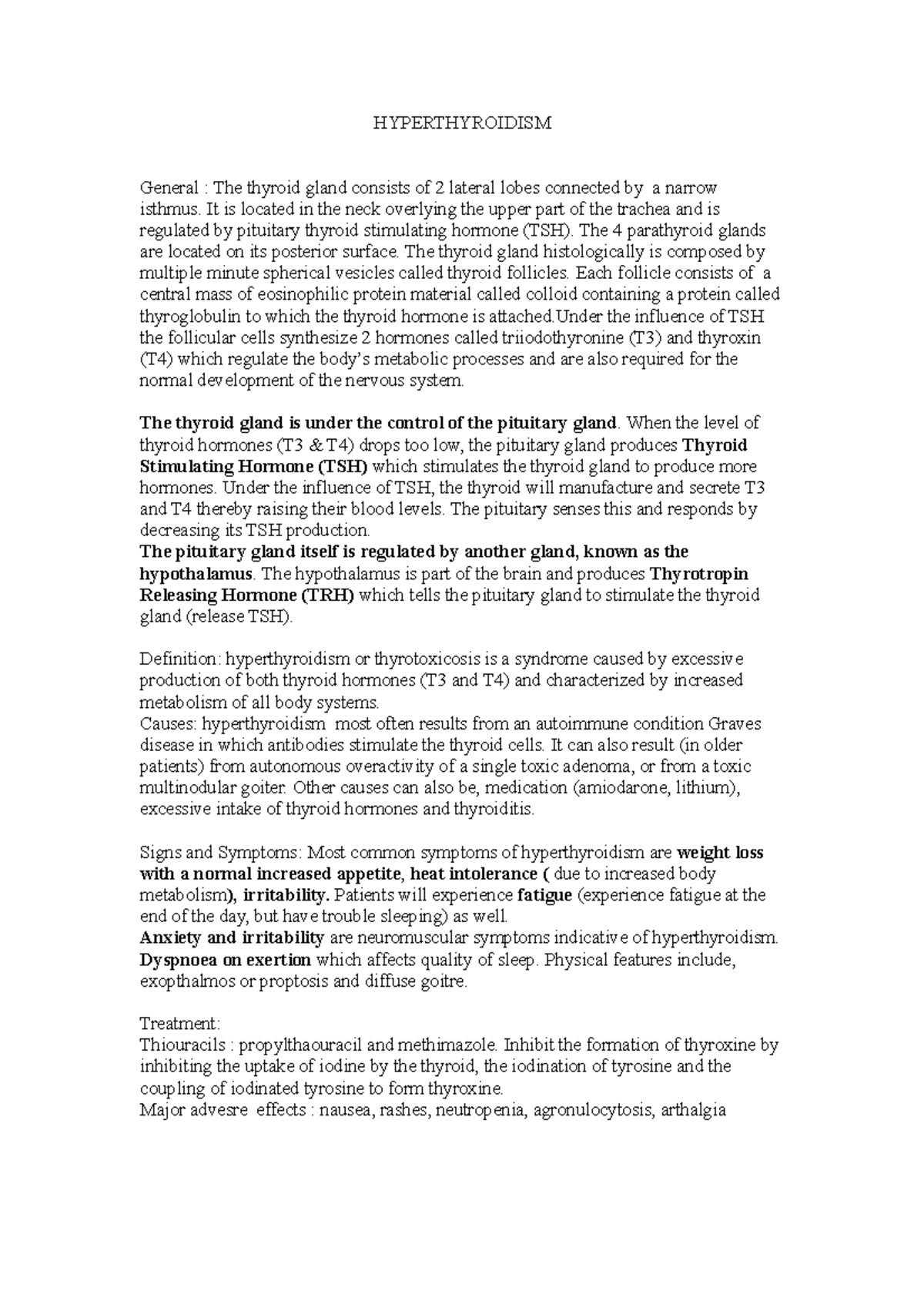 Hyperthyroidism - Diseased Systems: Endocrine And Gentio-Urinary Systems - HYPERTHYROIDISM ...