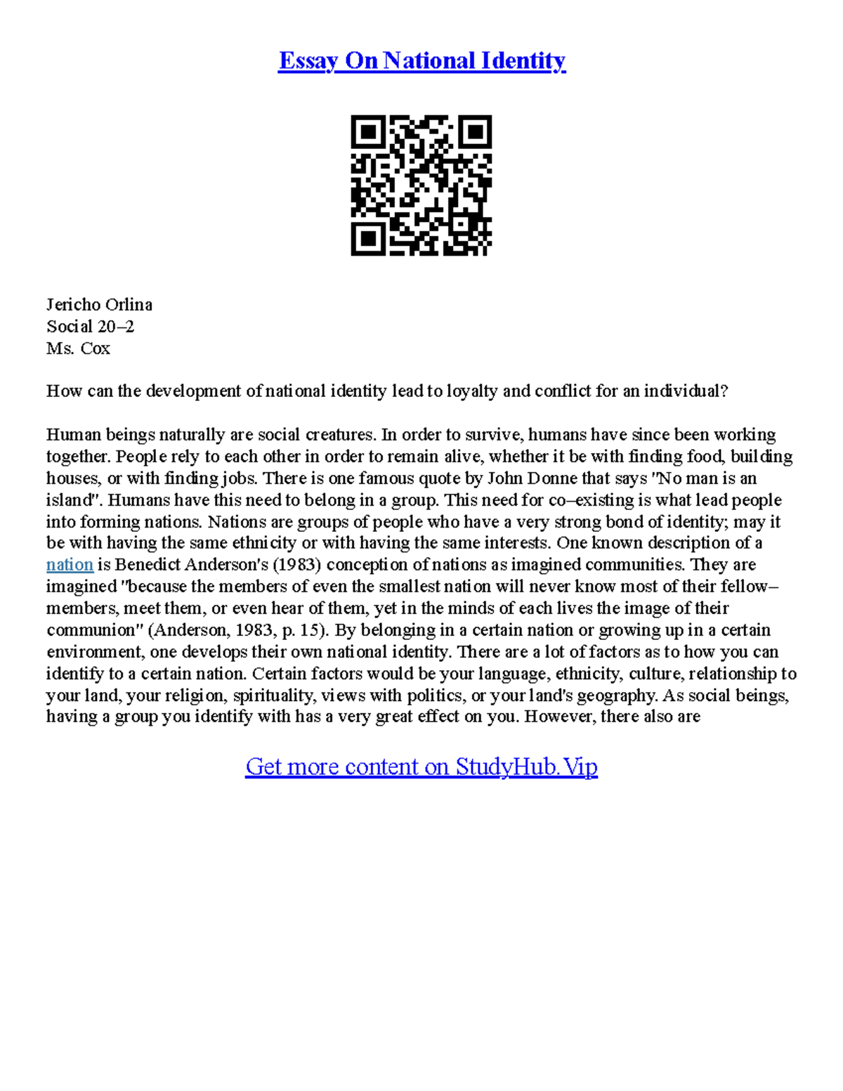 National Identity Essay - Essay On National Identity Jericho Orlina ...