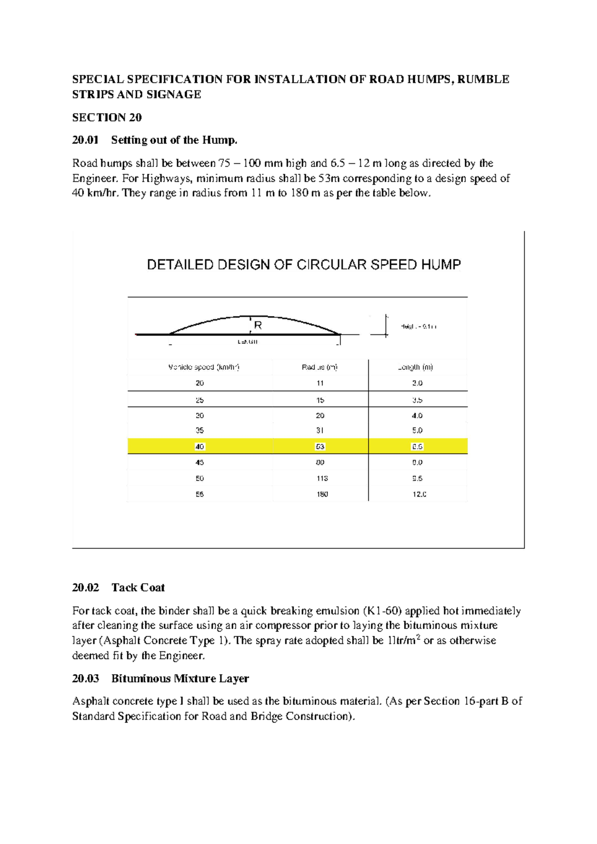 Special Specification FOR Installation OF ROAD Humps - SPECIAL ...