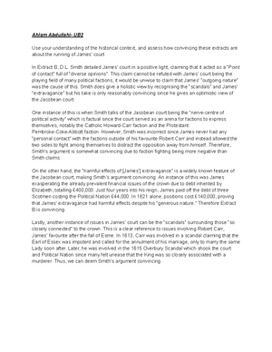 MP essay - AQA A level History- component 1D Stuart Britain - “The ...